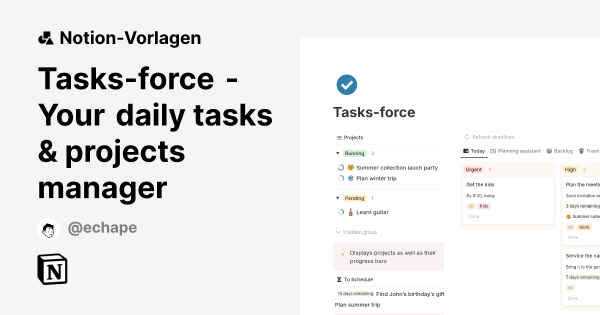 Tasks-force - Your daily tasks & projects manager Vorlage von Echape ...