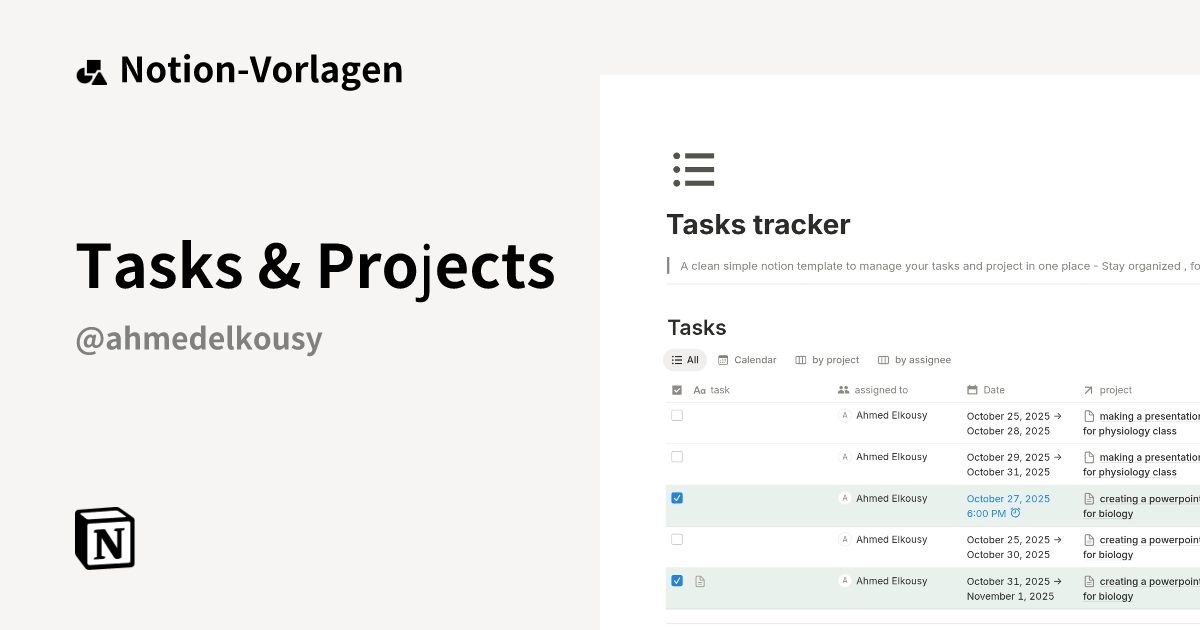 Tasks & Projects Vorlage | Notion-Marketplace