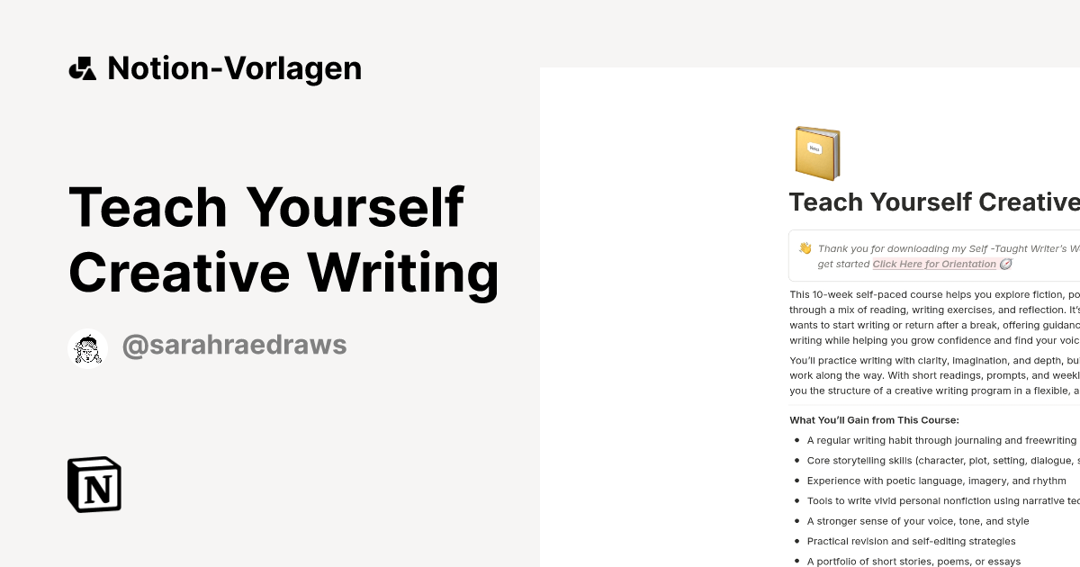 Teach Yourself Creative Writing Vorlage | Notion-Marketplace