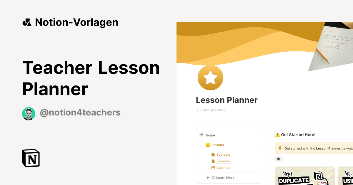 Teacher Lesson Planner Vorlage von Milo | Notion4Teachers | Notion ...