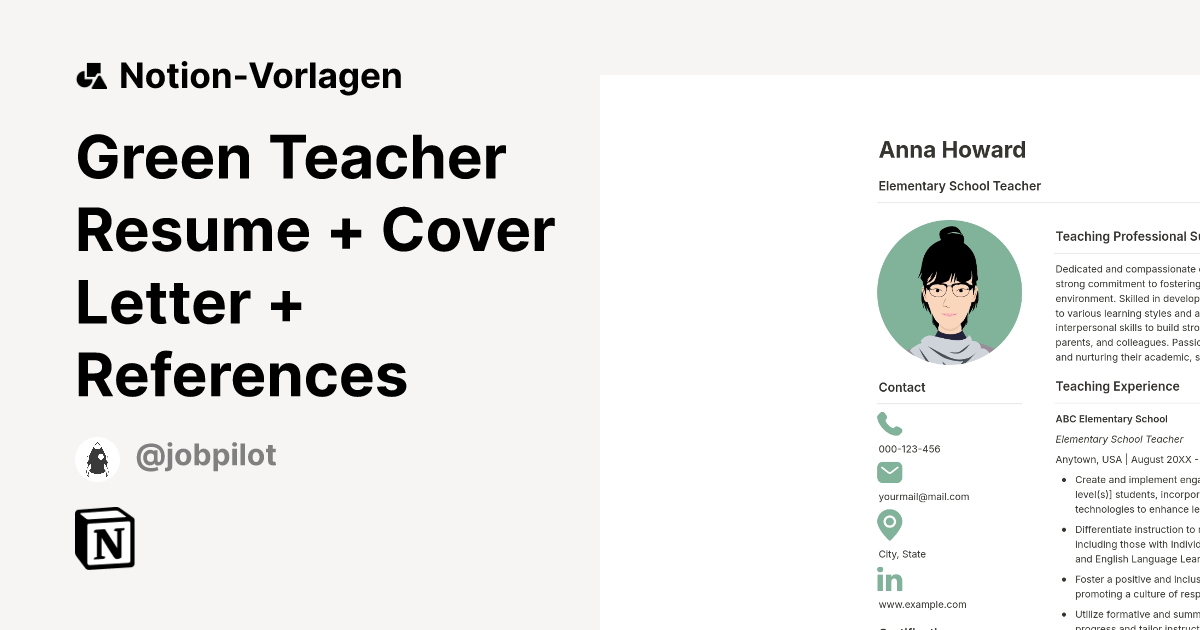 Green Teacher Resume + Cover Letter + References Vorlage von Job Pilot ...