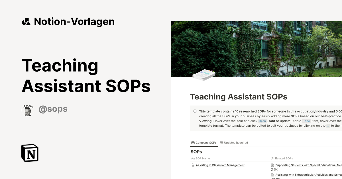 Teaching Assistant SOPs Vorlage von SOPs | Notion-Marketplace