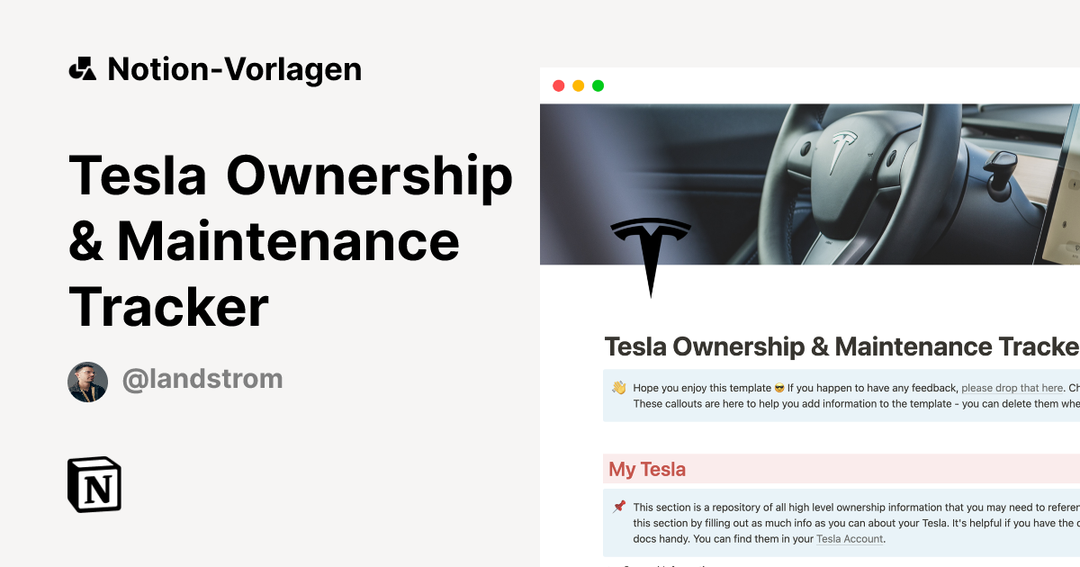 Tesla Ownership & Maintenance Tracker Vorlage | Notion-Marketplace
