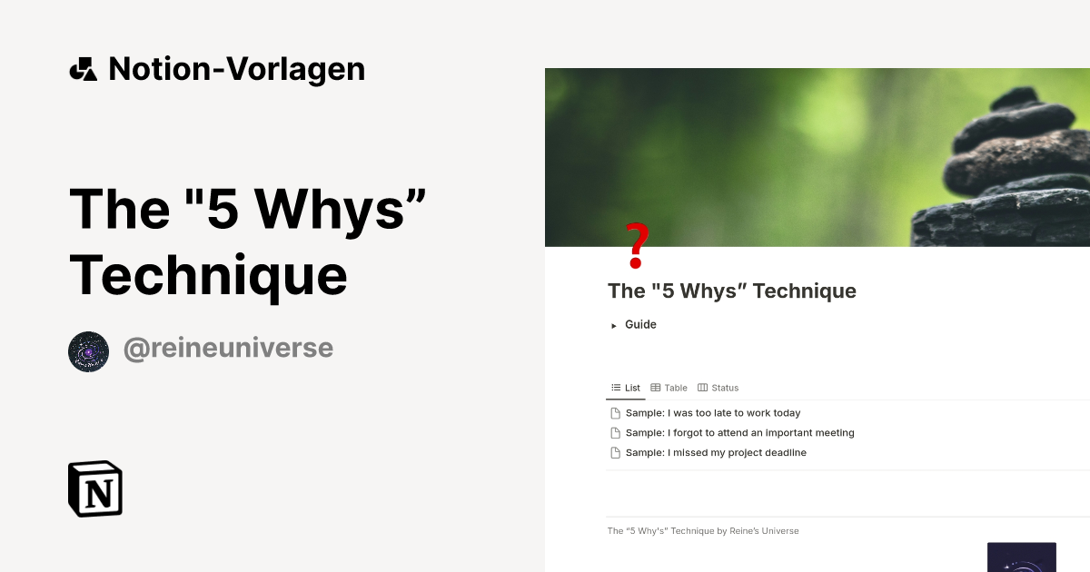 The "5 Whys” Technique Vorlage von Reine's Universe | Notion-Marketplace