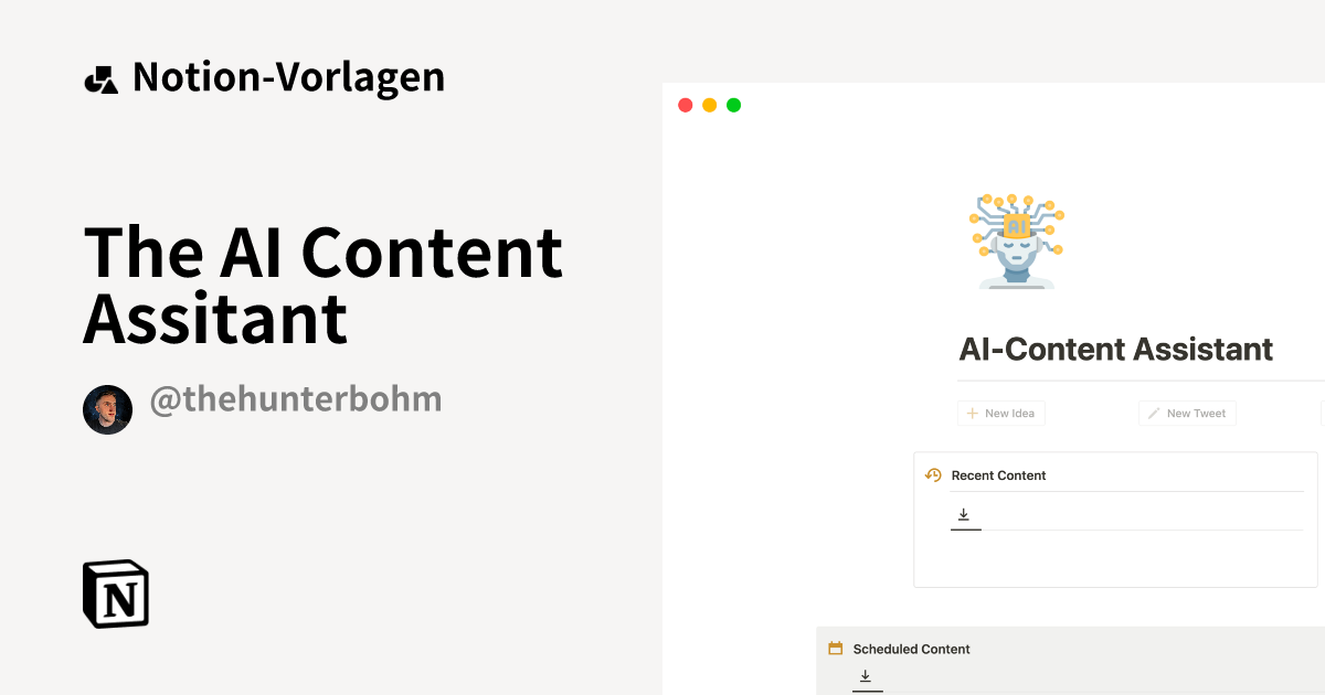 The AI Content Assitant Vorlage von Hunter Bohm | Notion-Marketplace