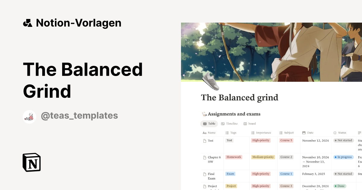 The Balanced Grind Vorlage von Tea's Templates | Notion-Marketplace