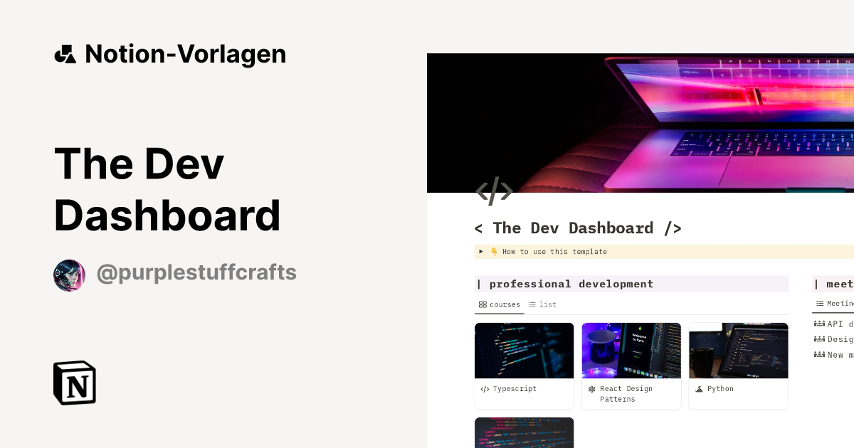The Dev Dashboard Vorlage von Cristina Lester | Notion-Marketplace