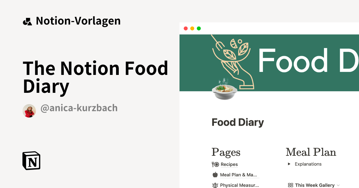 The Notion Food Diary Vorlage von Anica Kurzbach | Notion-Marketplace