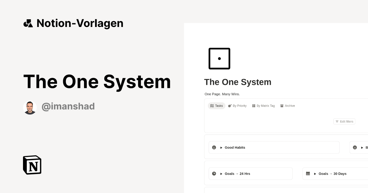 The One System Vorlage | Notion-Marketplace