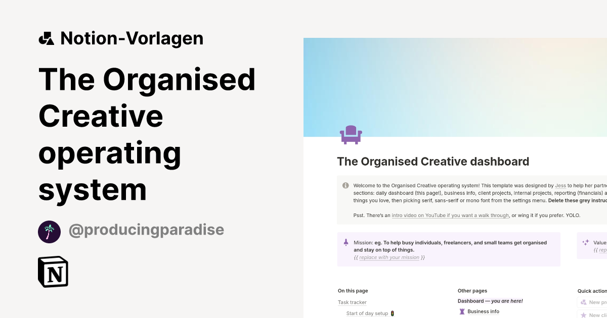 The Organised Creative operating system Vorlage von Producing Paradise | Notion-Marketplace
