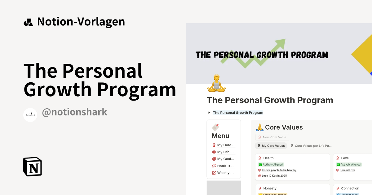 The Personal Growth Program Vorlage von Notionshark | Notion-Marketplace