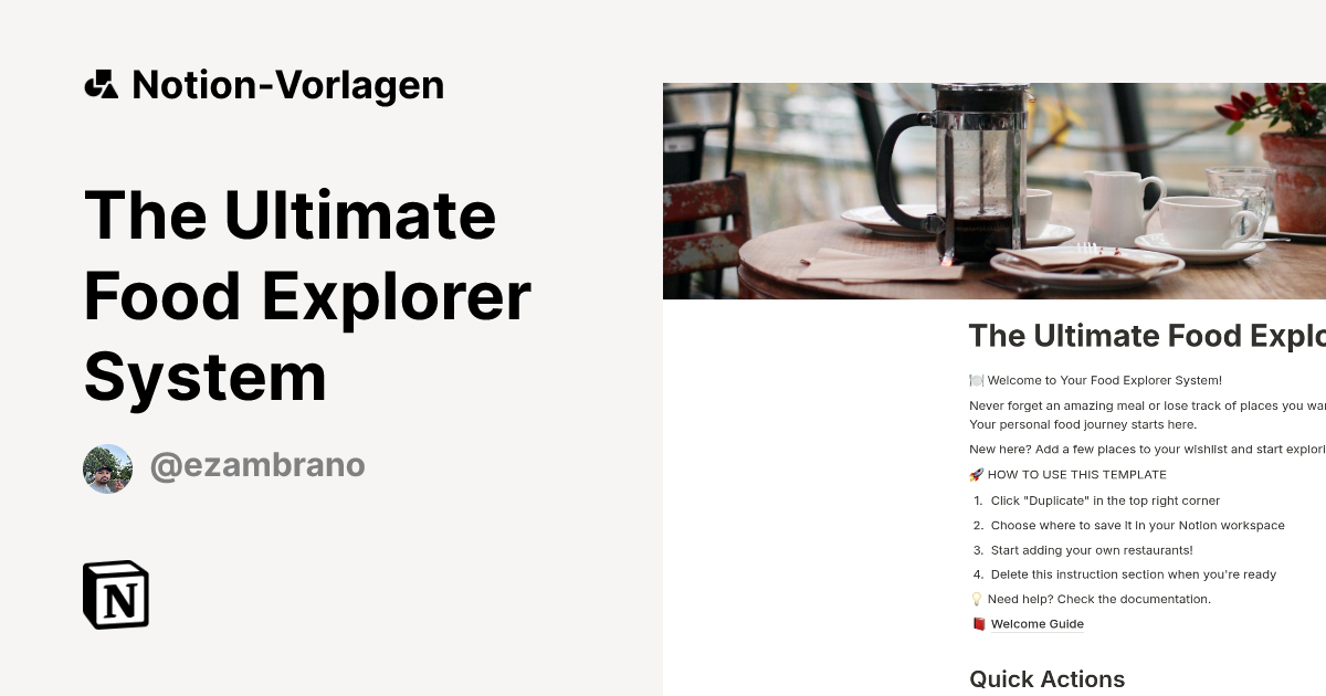 The Ultimate Food Explorer System Vorlage | Notion-Marketplace
