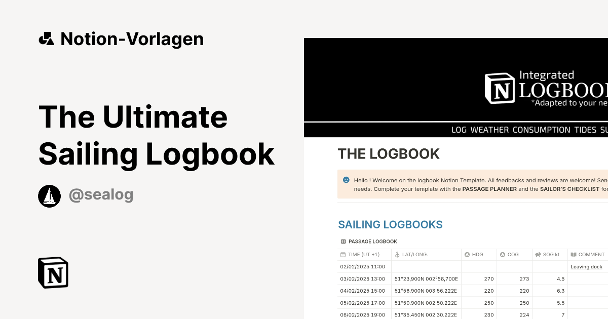 The Ultimate Sailing Logbook Vorlage von SEALOG | Notion-Marketplace