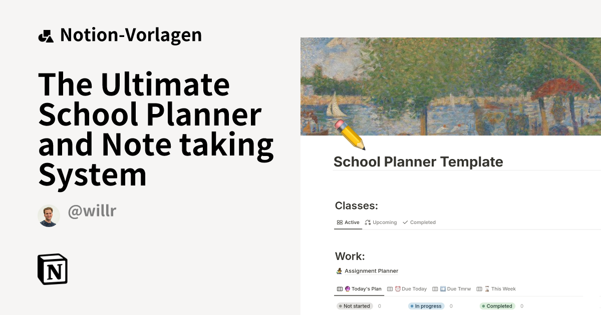 The Ultimate School Planner and Note taking System Vorlage von Will | Notion-Marketplace