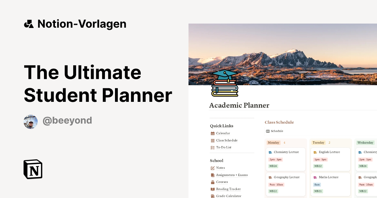 The Ultimate Student Planner Vorlage von Beeyond | Notion-Marketplace