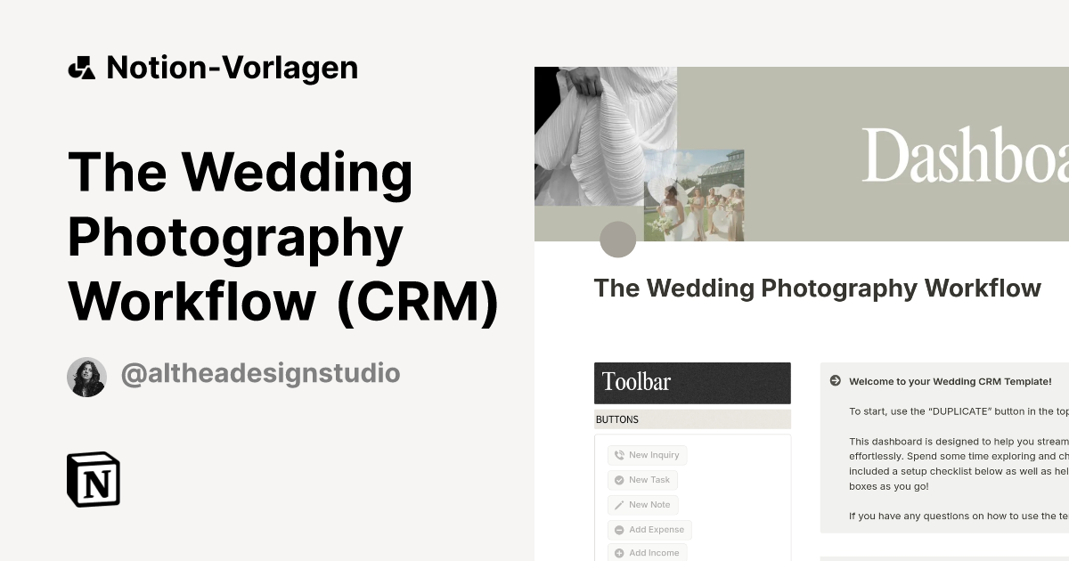 The Wedding Photography Workflow (CRM) Vorlage | Notion-Marketplace