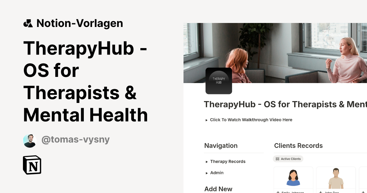 TherapyHub - OS for Therapists & Mental Health Vorlage von Tomas Vysny | Notion-Marketplace