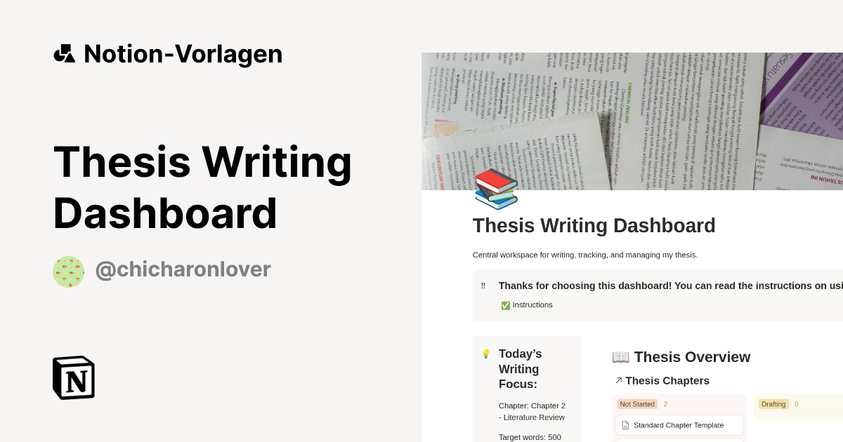 Thesis Writing Dashboard Vorlage | Notion-Marketplace