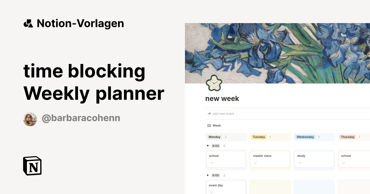 time blocking Weekly planner Vorlage | Notion-Marketplace