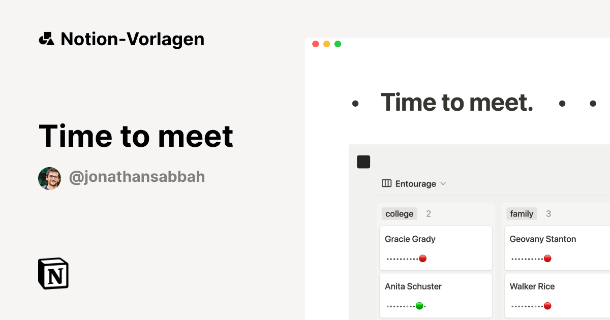 Time to meet Vorlage von Jonathan Sabbah | Notion-Marketplace