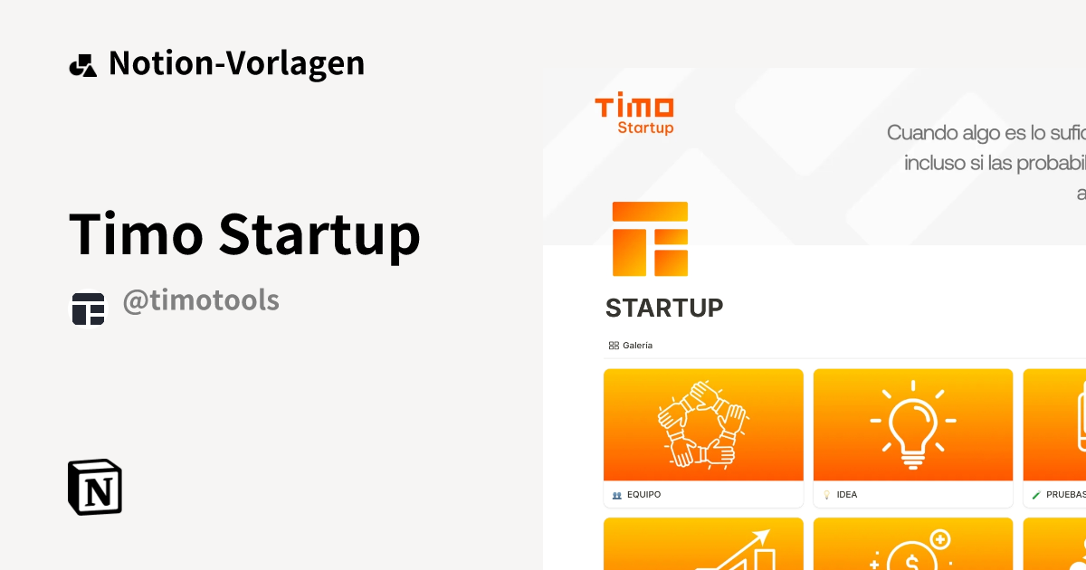 Timo Startup Vorlage | Notion-Marketplace