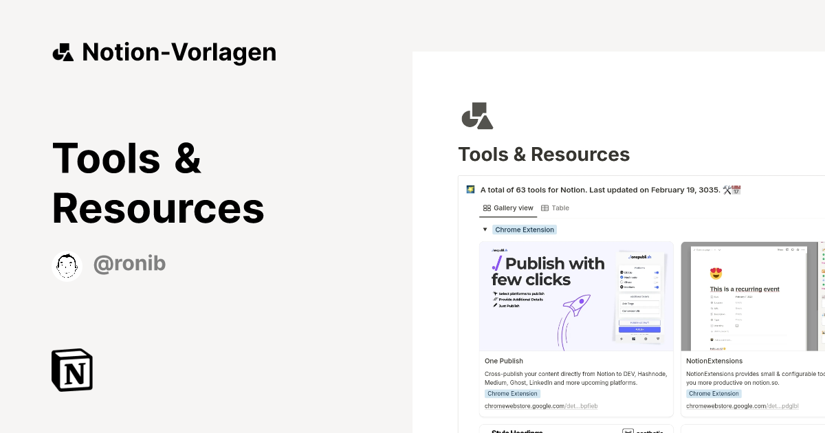 Tools & Resources Vorlage | Notion-Marketplace