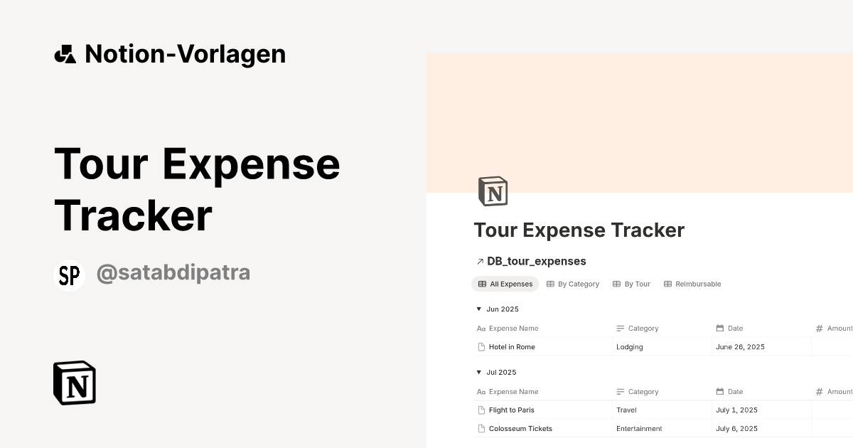 Tour Expense Tracker Vorlage | Notion-Marketplace