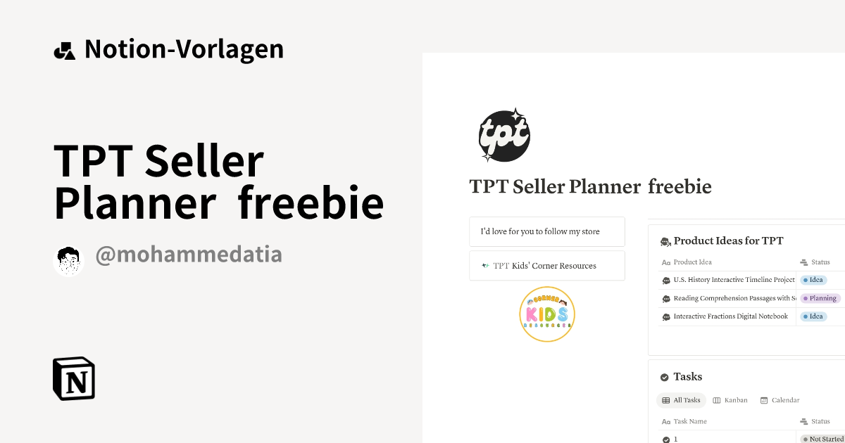 TPT Seller Planner freebie Vorlage von mohammed atia | Notion-Marketplace
