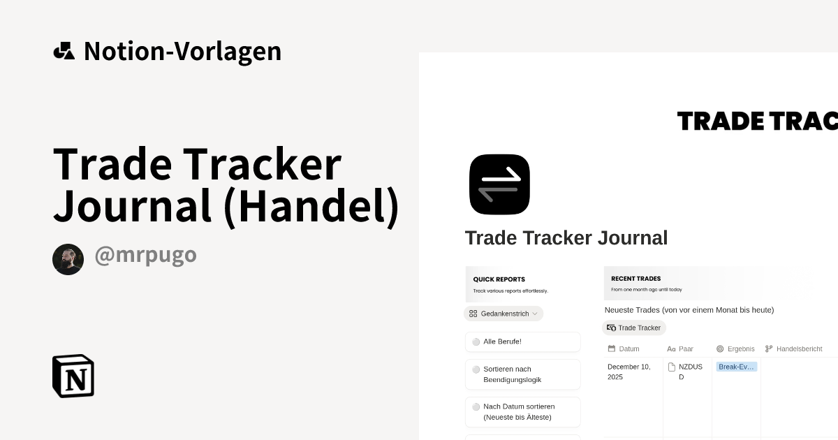 Trade Tracker Journal (Trading) Vorlage | Notion-Marketplace