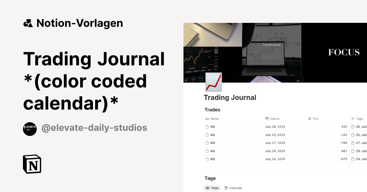 Trading Journal *(color coded calendar)* Vorlage von ...