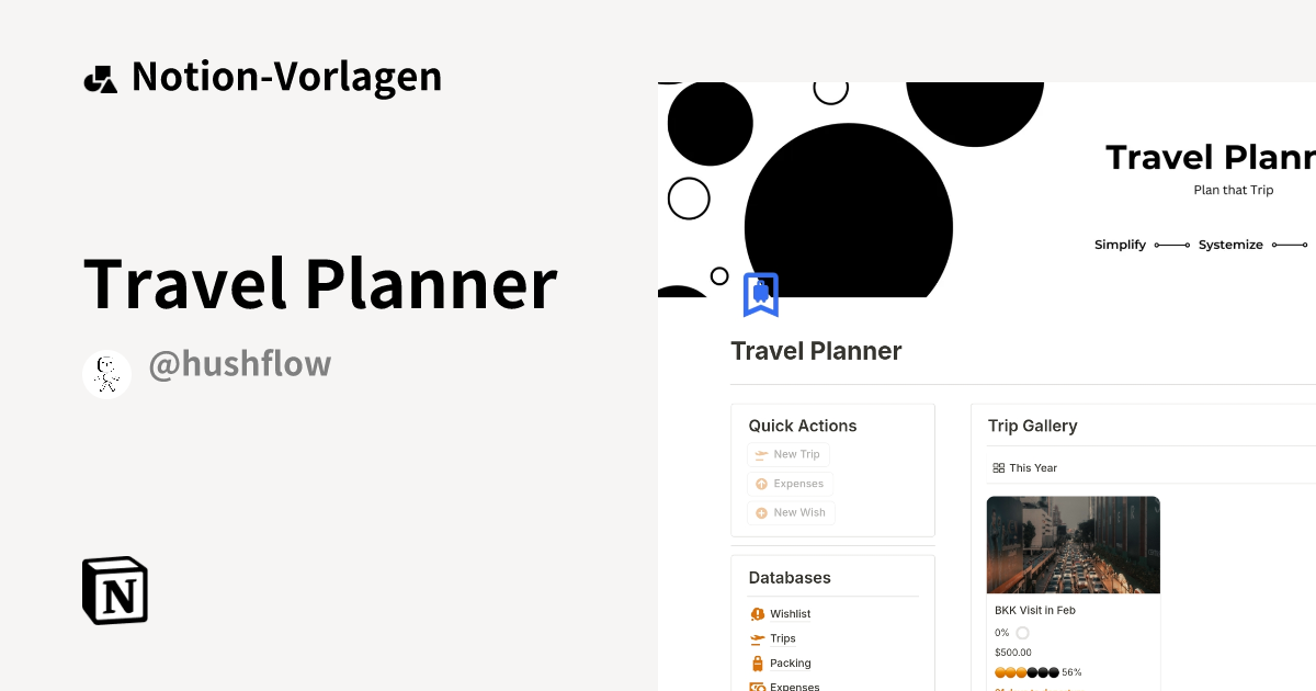 Travel Planner Vorlage von Hush.Flow | Notion-Marketplace