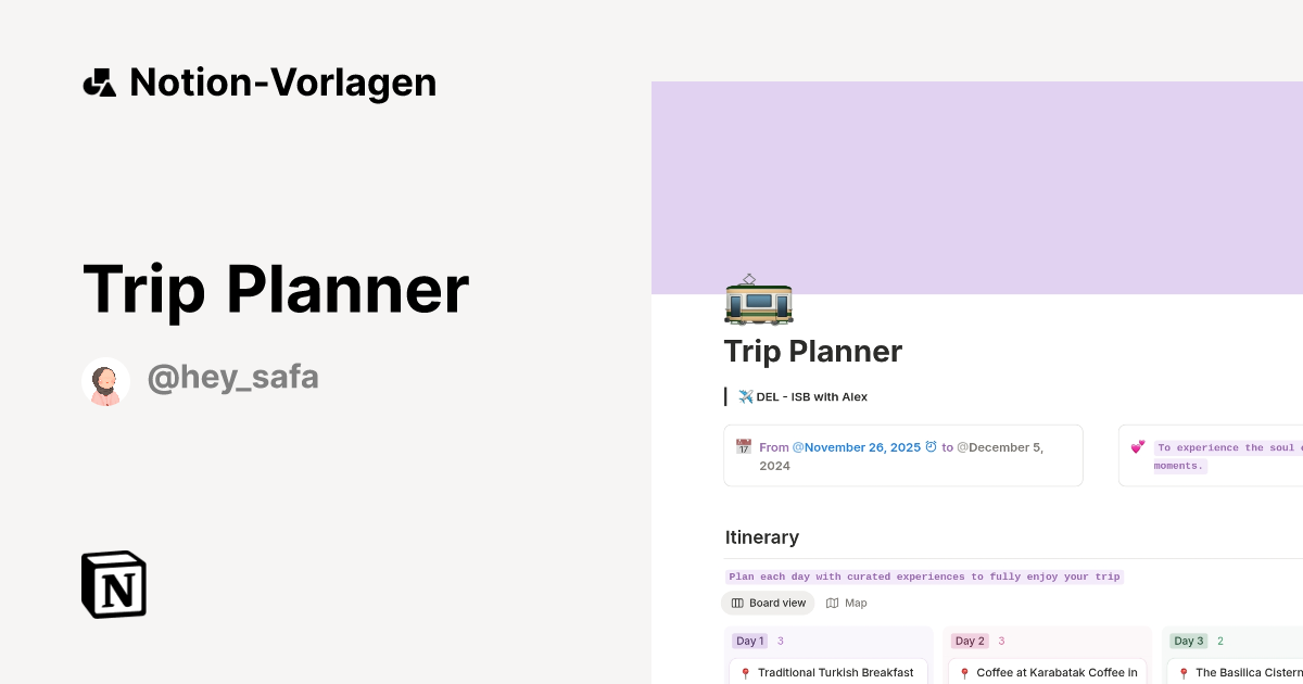 Trip Planner Vorlage | Notion-Marketplace