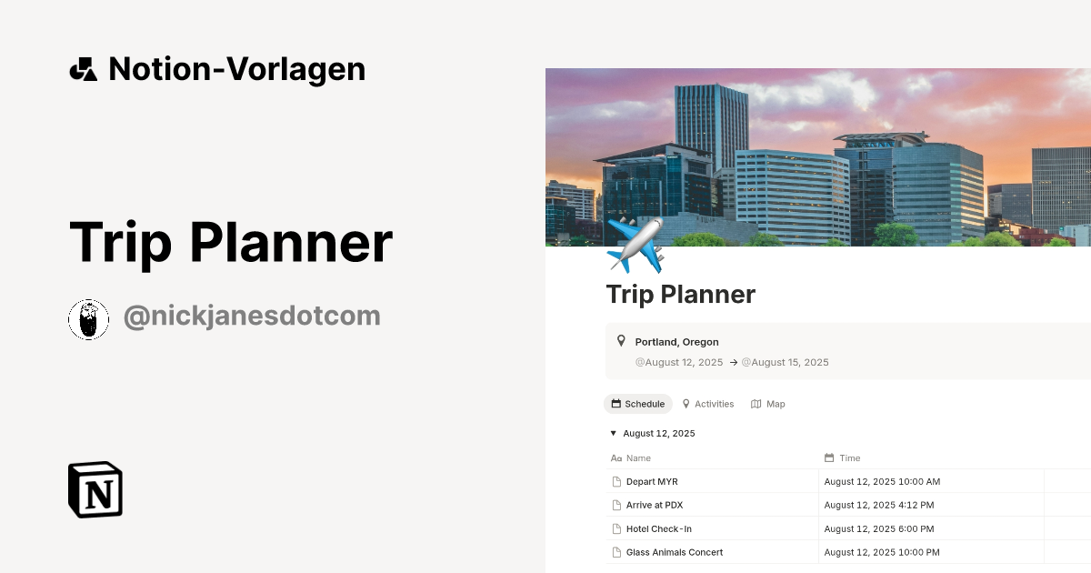 Trip Planner Vorlage | Notion-Marketplace