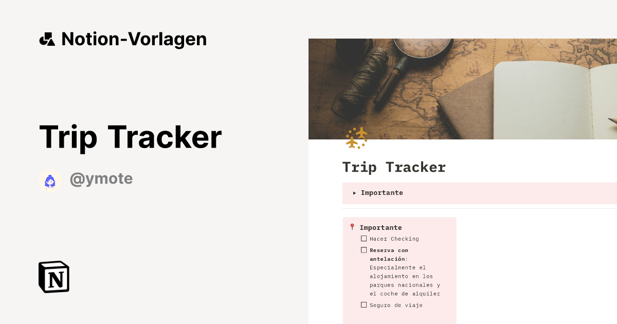 Trip Tracker Vorlage von Ymo | Notion-Marketplace