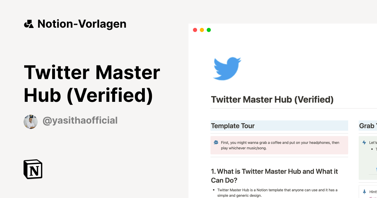 Twitter Master Hub (Verified) Vorlage von Yasitha Dilshan | Notion ...