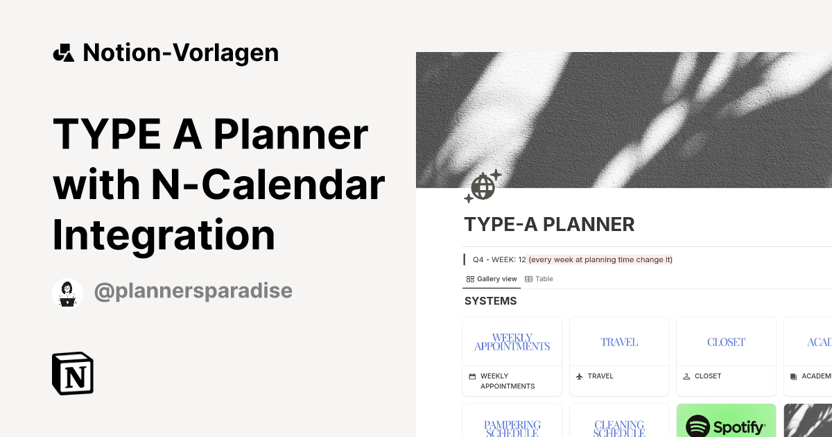 TYPE A Planner with N-Calendar Integration Vorlage von Planner's ...