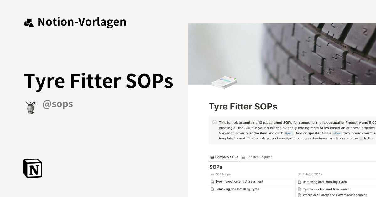 Tyre Fitter SOPs Vorlage | Notion-Marketplace