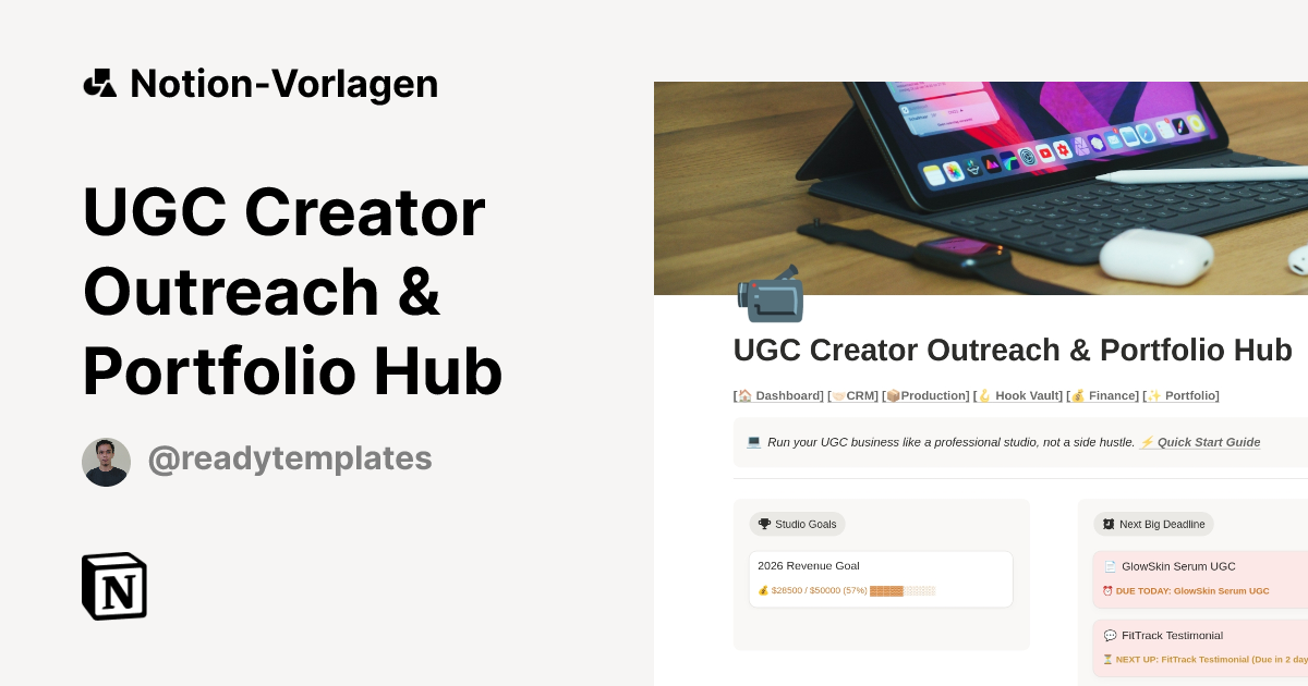 UGC Creator Outreach & Portfolio Hub Vorlage | Notion-Marketplace