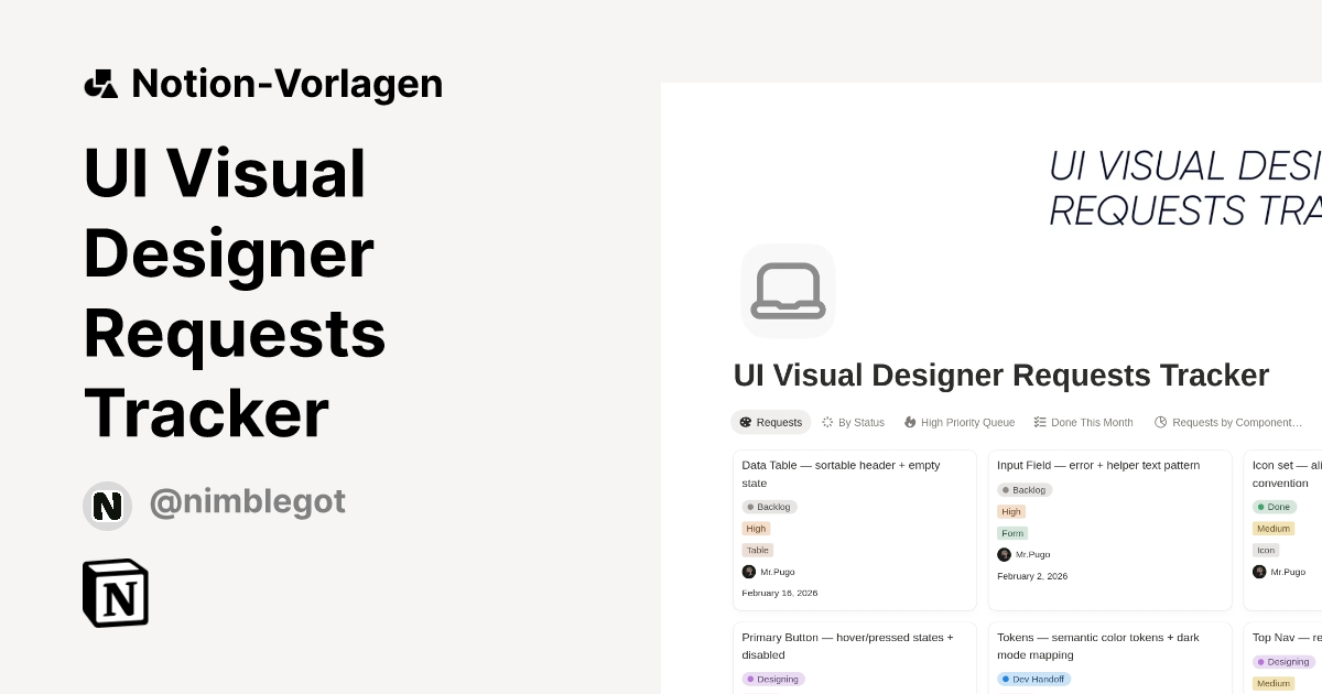 UI Visual Designer Requests Tracker Vorlage | Notion-Marketplace