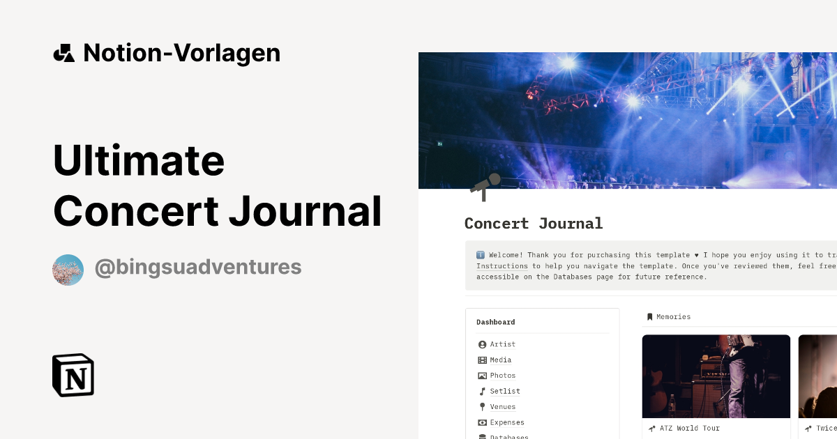 Ultimate Concert Journal Vorlage | Notion-Marketplace
