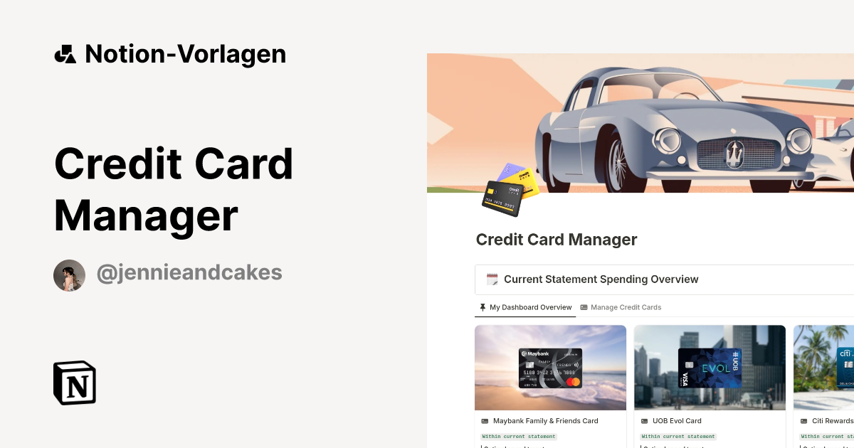 Credit Card Manager Vorlage von Jennie | Notion-Marketplace