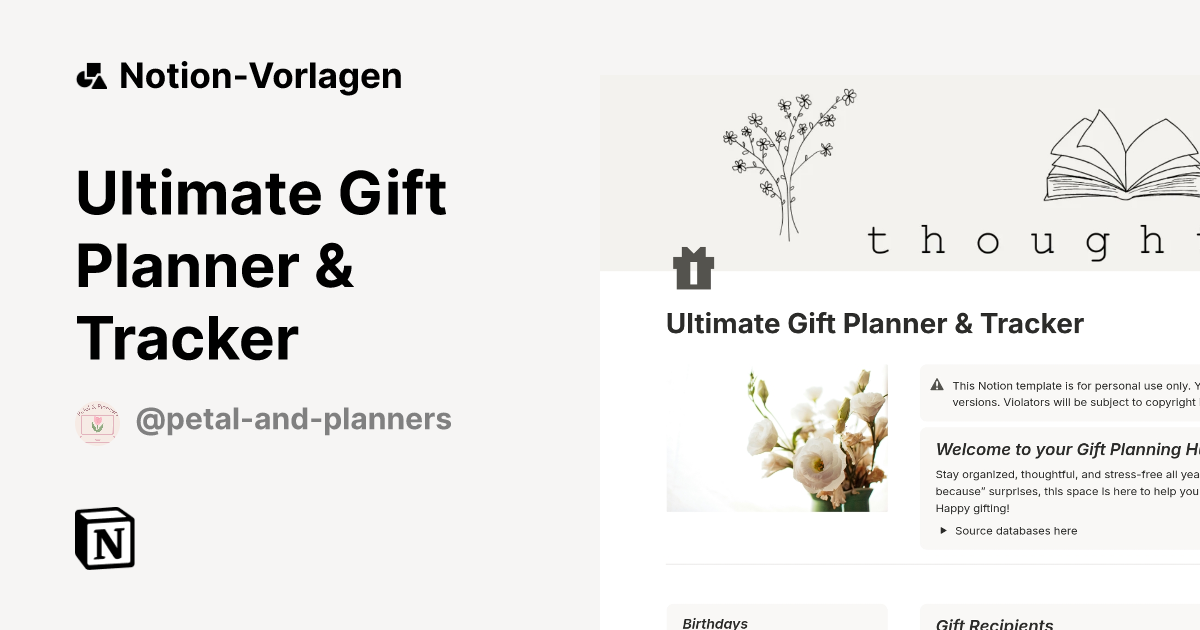 Ultimate Gift Planner & Tracker Vorlage | Notion-Marketplace