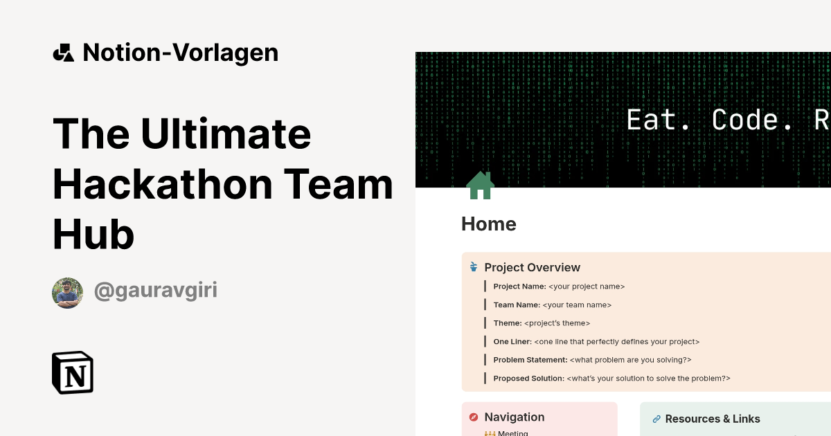 The Ultimate Hackathon Team Hub Vorlage | Notion-Marketplace