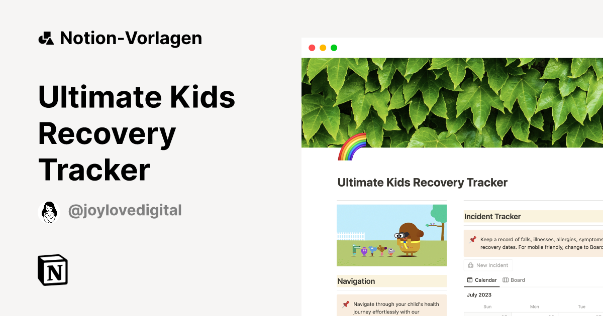 Ultimate Kids Recovery Tracker Vorlage | Notion-Marketplace