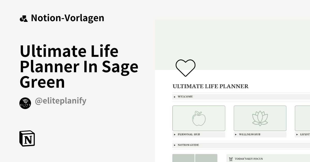 Ultimate Life Planner In Sage Green Vorlage von Elite Planify | Notion-Marketplace