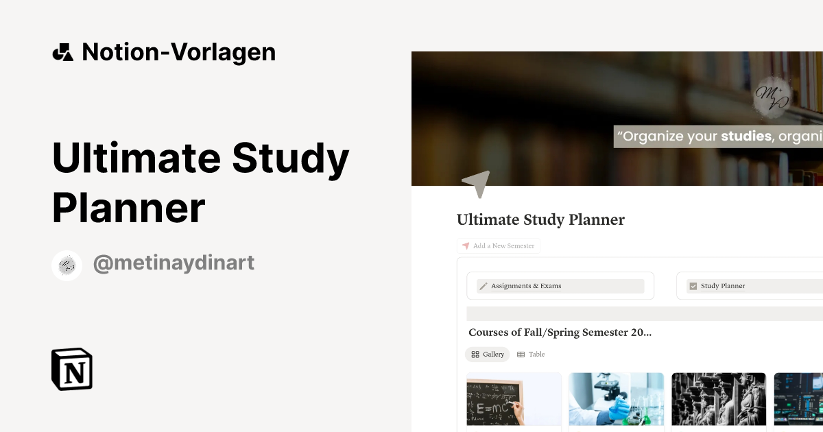 Ultimate Study Planner Vorlage von Metin Aydın | Notion-Marketplace