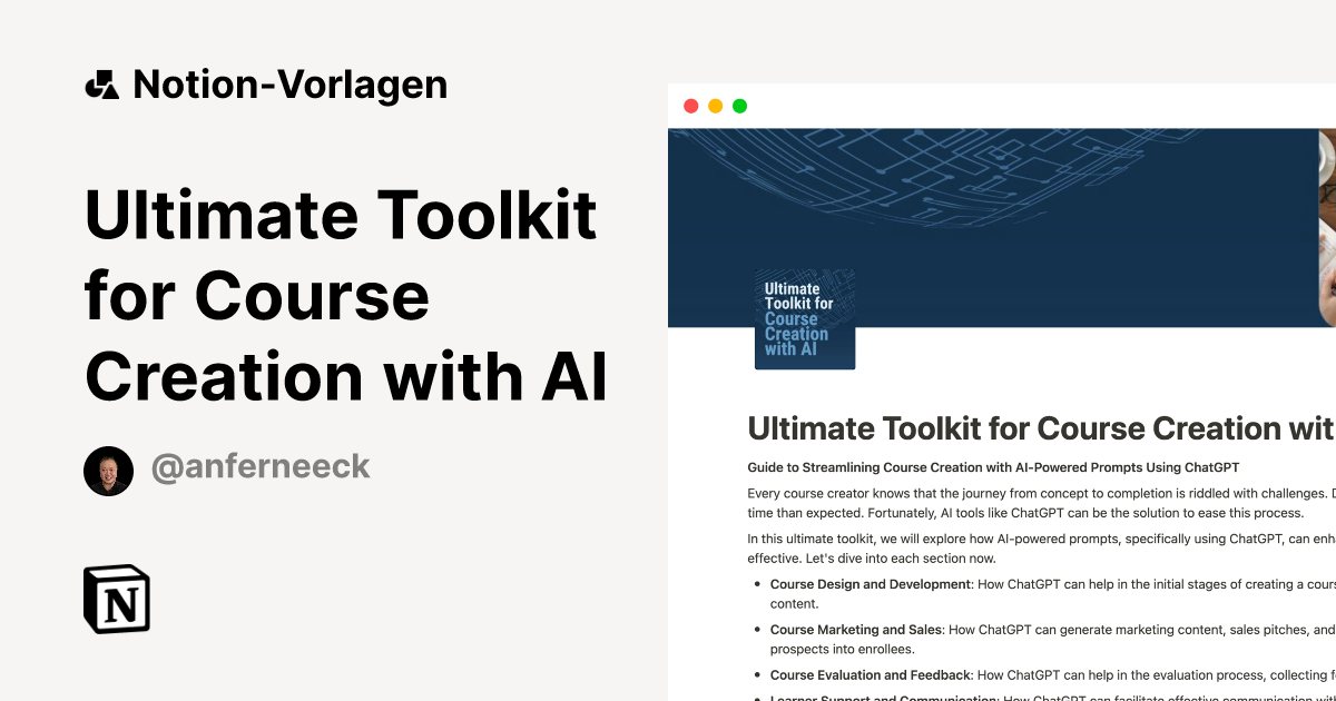 Ultimate Toolkit for Course Creation with AI Vorlage | Notion-Marketplace