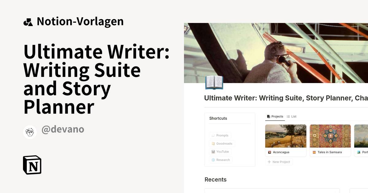 Ultimate Writer: Writing Suite and Story Planner Vorlage | Notion-Marketplace