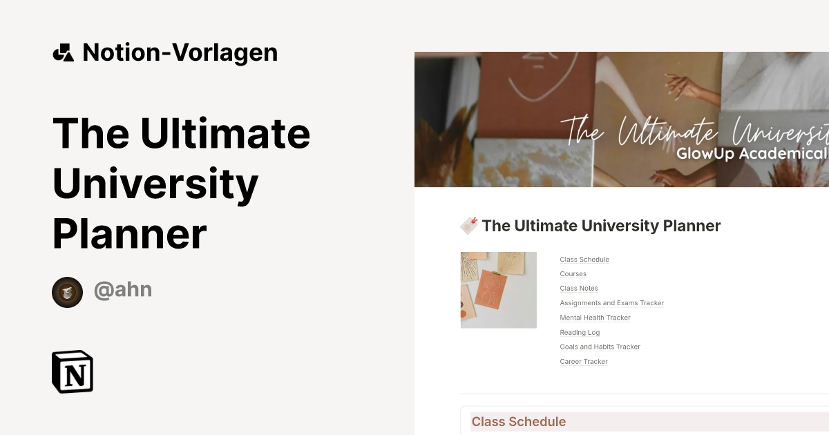 The Ultimate University Planner Vorlage von Ahn | Notion-Marketplace