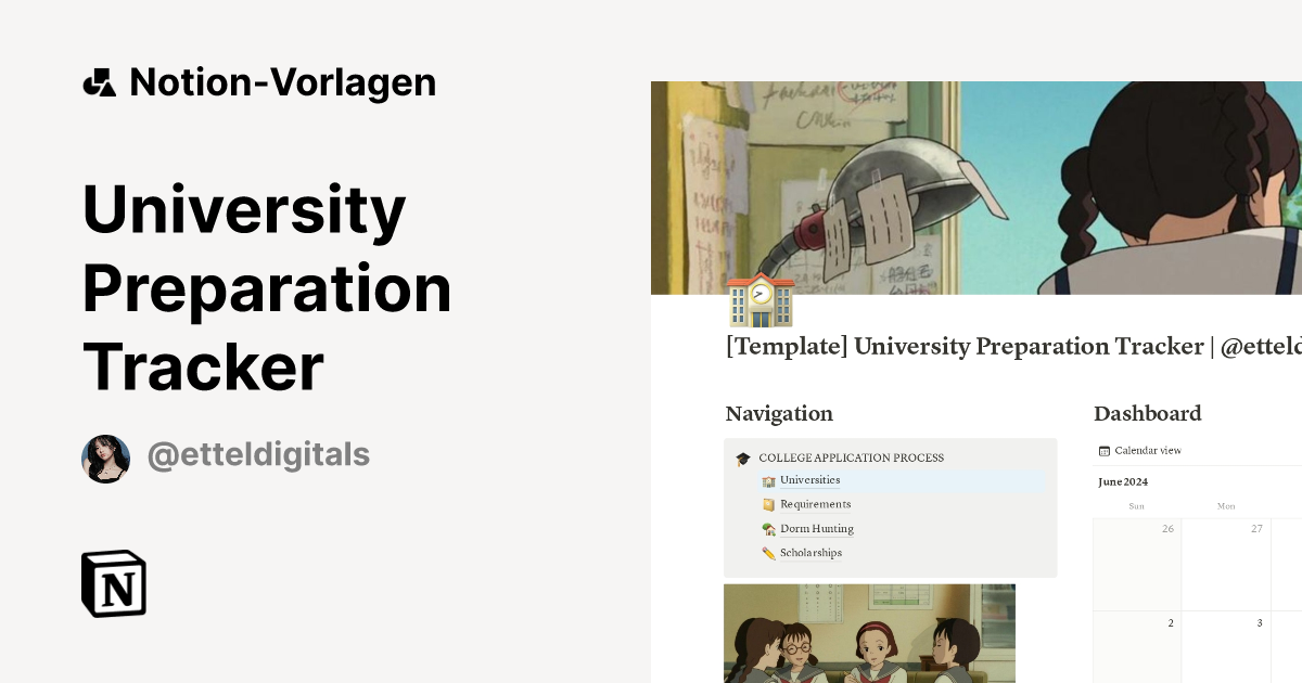 University Preparation Tracker Vorlage | Notion-Marketplace